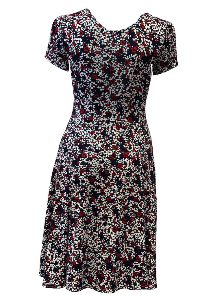 Rode zomerjurk met bloemenmotief- Norena – BK Leder